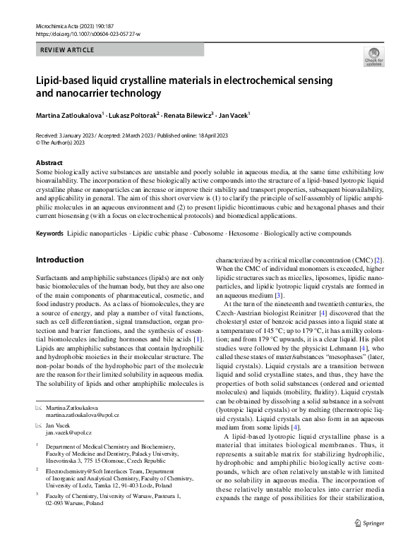 (PDF) Lipid-based liquid crystalline materials in electrochemical ...