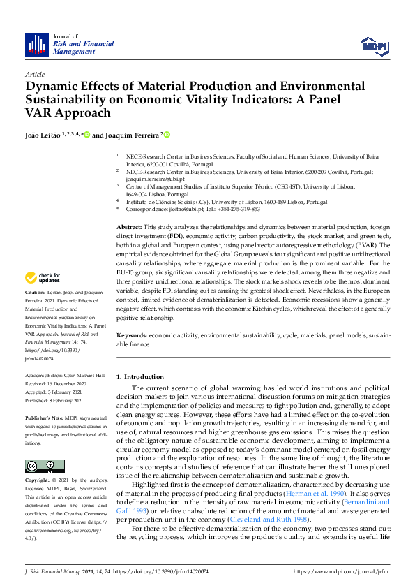(PDF) Dynamic Effects of Material Production and Environmental ...