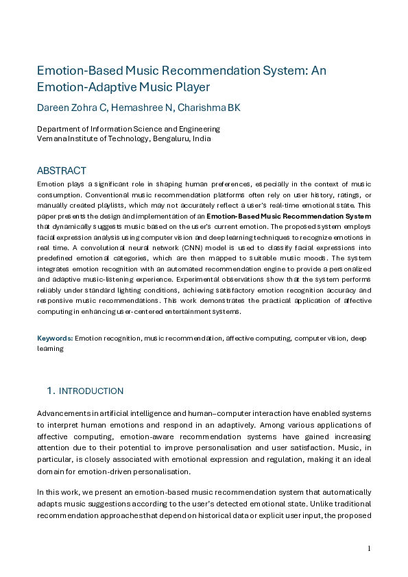 (PDF) Emotion-Based Music Recommendation System: An Emotion-Adaptive ...