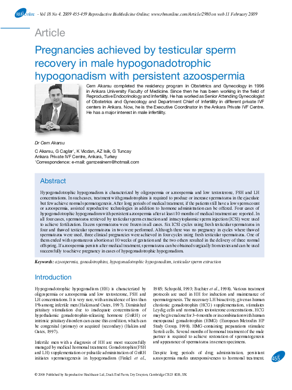 (PDF) Pregnancies achieved by testicular sperm recovery in male ...