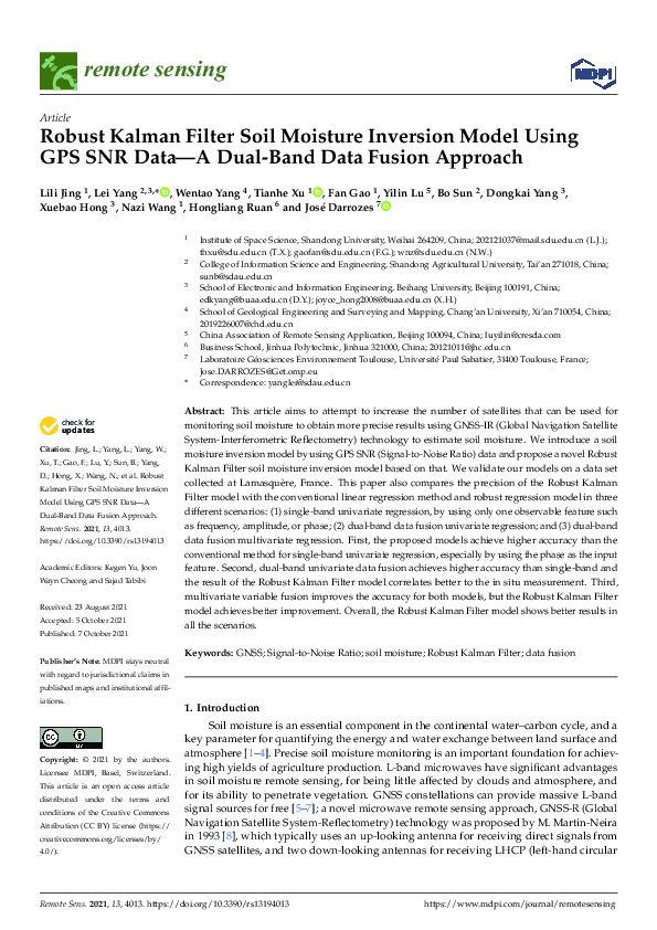 (PDF) Robust Kalman Filter Soil Moisture Inversion Model Using GPS SNR ...