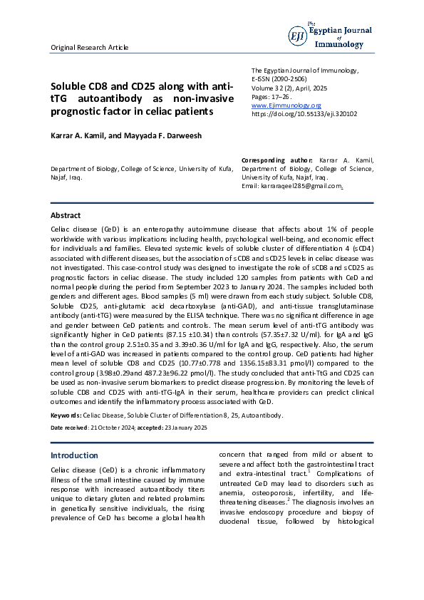 (PDF) Soluble CD8 and CD25 along with anti-tTG autoantibody as non ...