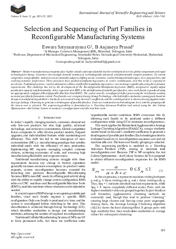 (PDF) Selection and Sequencing of Part Families in Reconfigurable ...