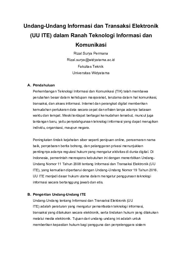 (PDF) Undang-Undang Informasi dan Transaksi Elektronik (UU ITE) dalam ...