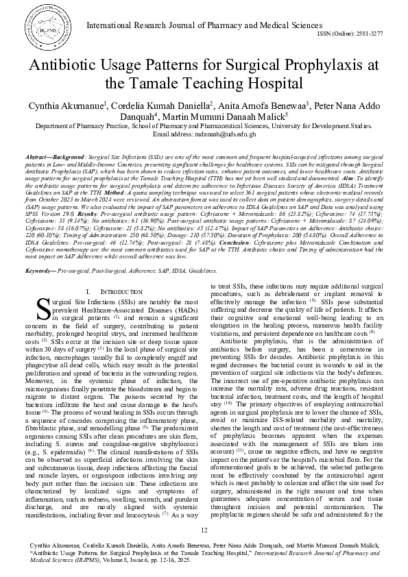 (PDF) Antibiotic Usage Patterns for Surgical Prophylaxis at the Tamale ...