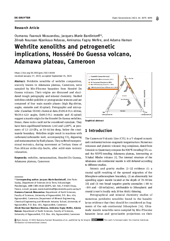 (PDF) Wehrlite xenoliths and petrogenetic implications, Hosséré Do ...