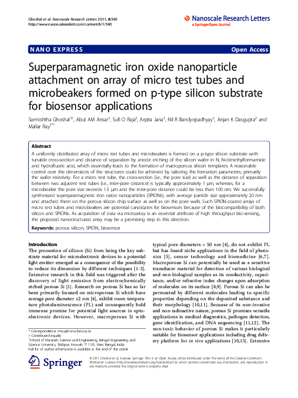 (PDF) Superparamagnetic iron oxide nanoparticle attachment on array of ...