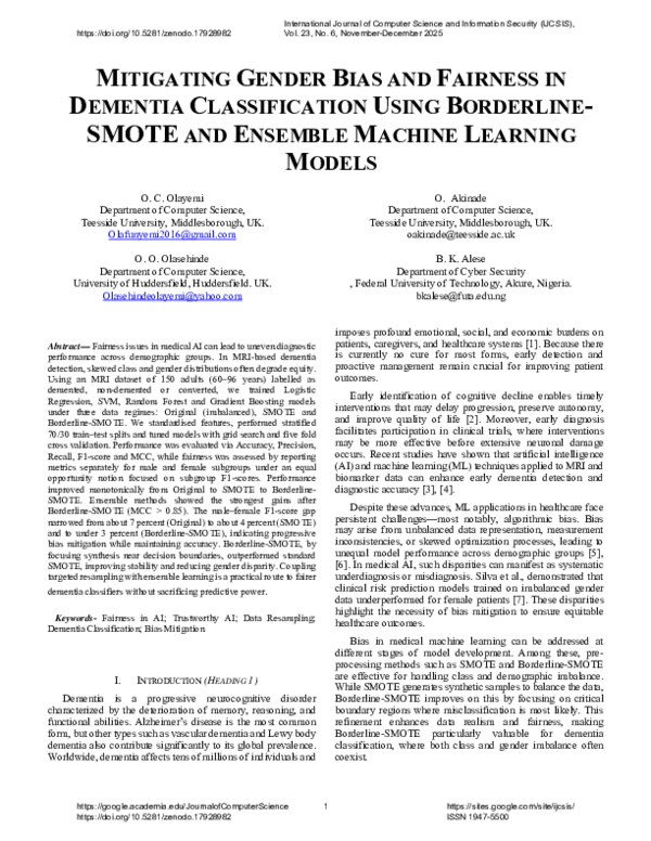 (PDF) MITIGATING GENDER BIAS AND FAIRNESS IN DEMENTIA CLASSIFICATION ...