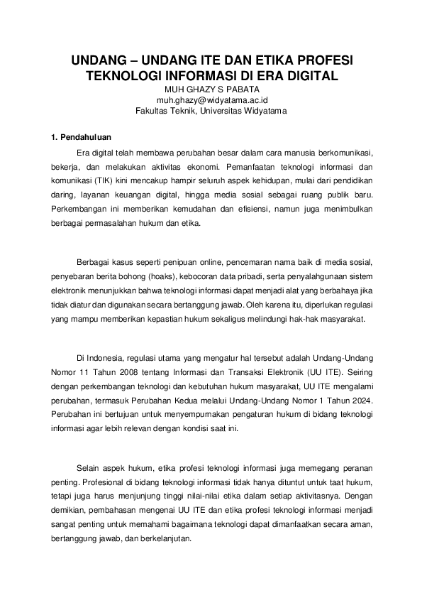 (PDF) UNDANG -UNDANG ITE DAN ETIKA PROFESI TEKNOLOGI INFORMASI DI ERA ...