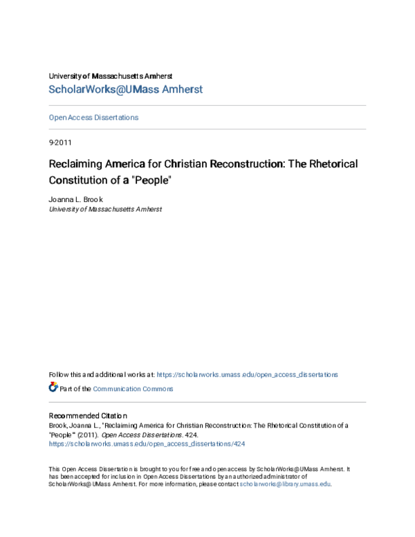 (PDF) Reclaiming America for Christian Reconstruction: The Rhetorical ...