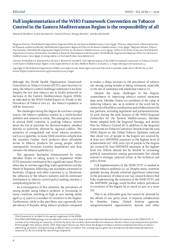 (PDF) Full implementation of the WHO Framework Convention on Tobacco ...