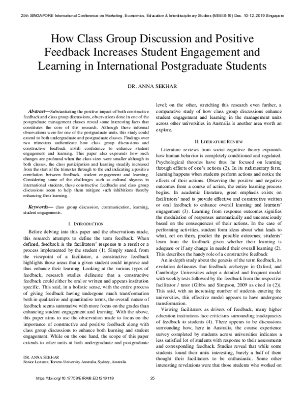 (PDF) How Class Group Discussion and Positive Feedback Increases ...