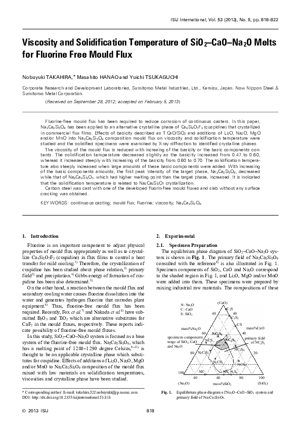 (PDF) Viscosity and Solidification Temperature of SiO2–CaO–Na2O Melts ...