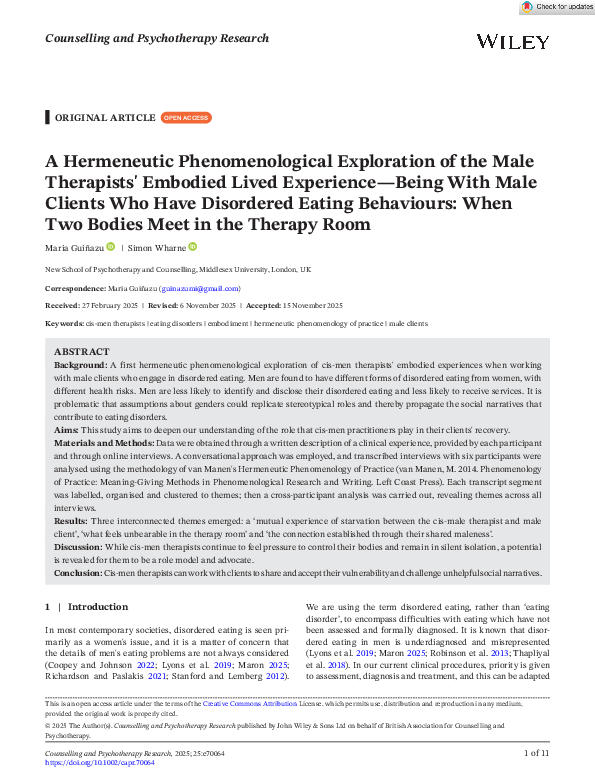(PDF) A Hermeneutic Phenomenological Exploration of the Male Therapists ...