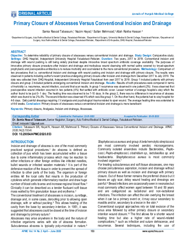 (PDF) Primary Closure of Abscesses Versus Conventional Incision and ...