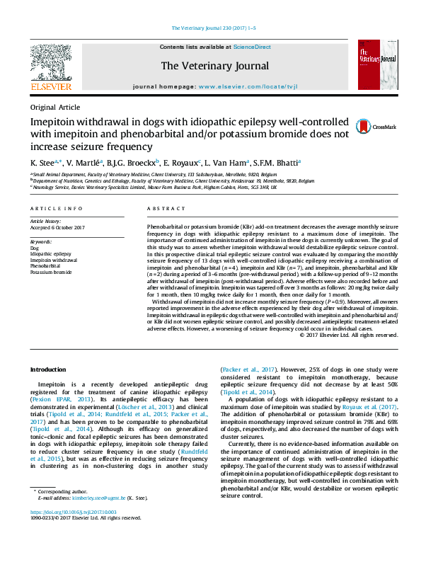 (PDF) Imepitoin withdrawal in dogs with idiopathic epilepsy well ...