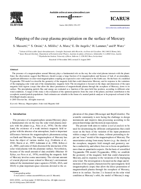 (PDF) Mapping of the cusp plasma precipitation on the surface of Mercury