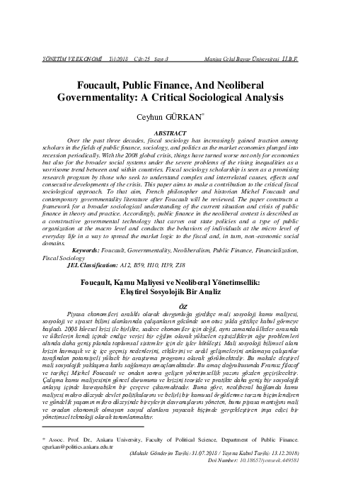(PDF) Foucault, Public Finance, and Neoliberal Governmentality: A ...