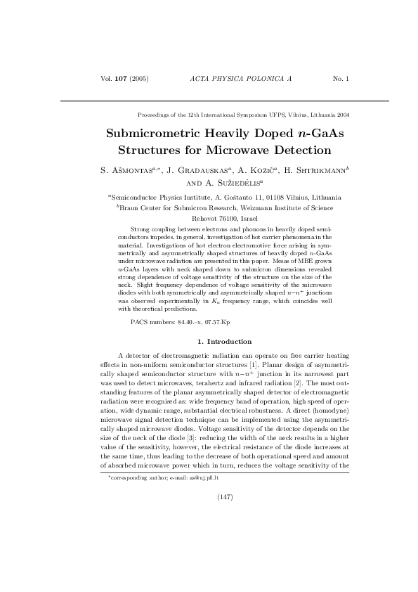 (PDF) Submicrometric Heavily Doped n-GaAs Structures for Microwave ...