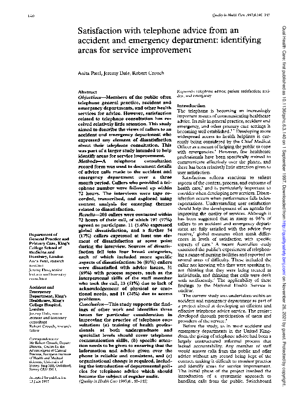 (PDF) Satisfaction with telephone advice from an accident and emergency ...
