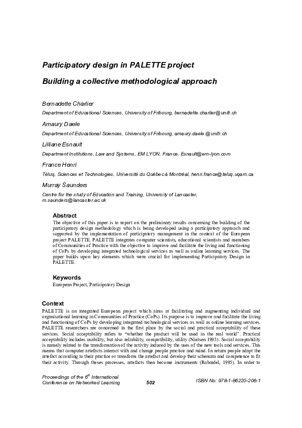 (PDF) Participatory design in PALETTE project Building a collective ...