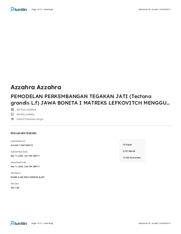 (PDF) PEMODELAN PERKEMBANGAN TEGAKAN JATI (Tectona grandis L.f) JAWA ...