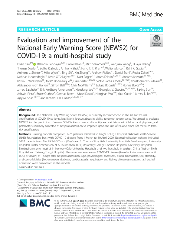(PDF) Evaluation and improvement of the National Early Warning Score ...
