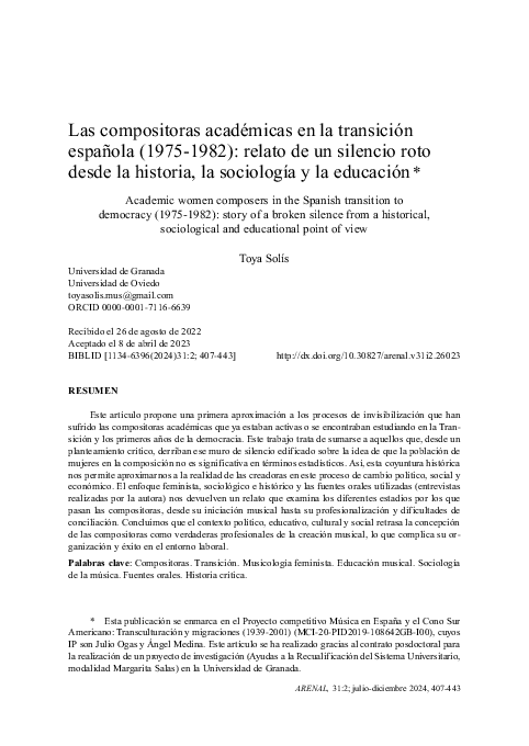 (PDF) Las compositoras académicas en la transición española (1975-1982 ...