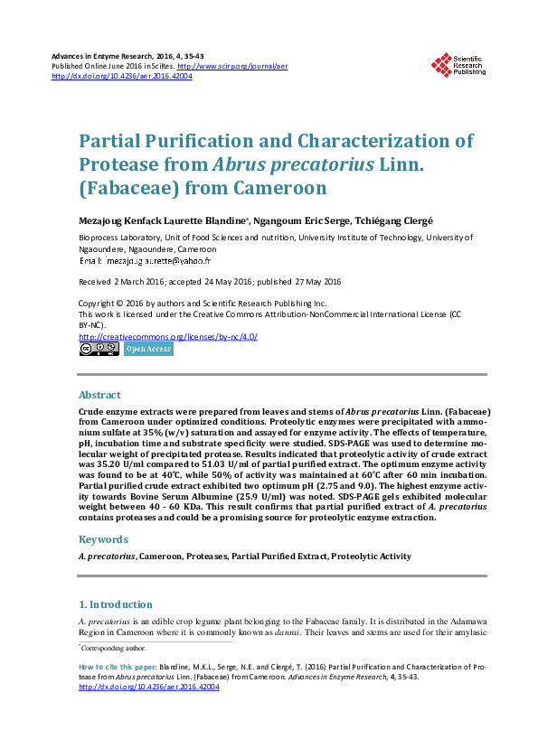 (PDF) Partial Purification and Characterization of Protease from Abrus ...