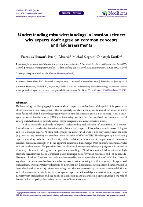 (PDF) Understanding misunderstandings in invasion science: why experts ...