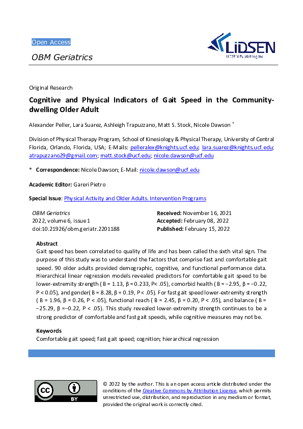 (PDF) Cognitive and Physical Indicators of Gait Speed in the Community ...