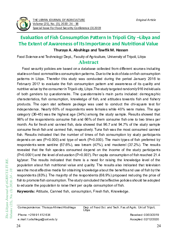 (PDF) Evaluation of Fish consumption pattern in Tripoli city –Libya and ...
