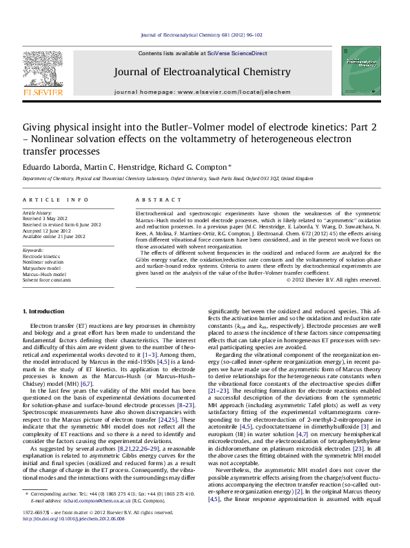 (PDF) Giving physical insight into the Butler–Volmer model of electrode ...