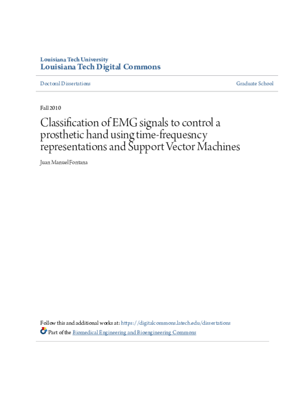 (PDF) Classification of EMG signals to control a prosthetic hand using ...