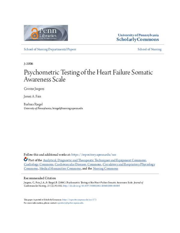 (PDF) Psychometric Testing of the Heart Failure Somatic Awareness Scale
