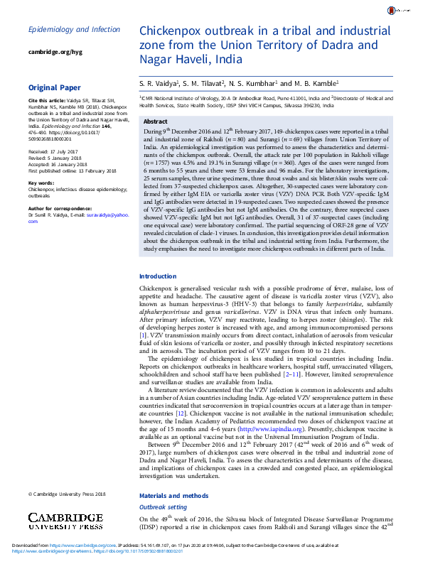 (PDF) Chickenpox outbreak in a tribal and industrial zone from the ...