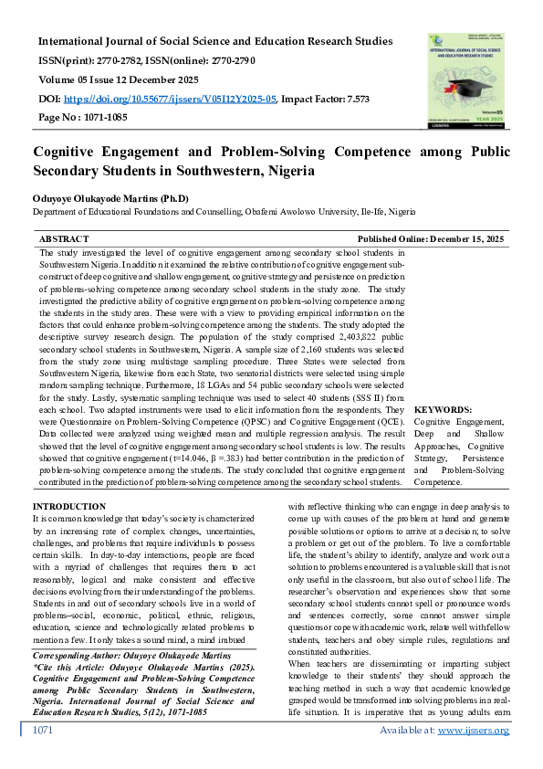 (PDF) Cognitive Engagement and Problem-Solving Competence among Public ...