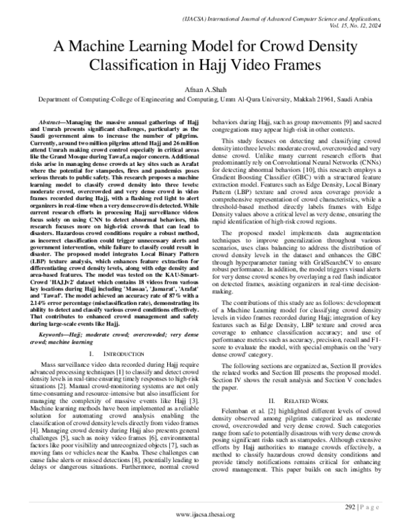 (PDF) A Machine Learning Model for Crowd Density Classification in Hajj ...