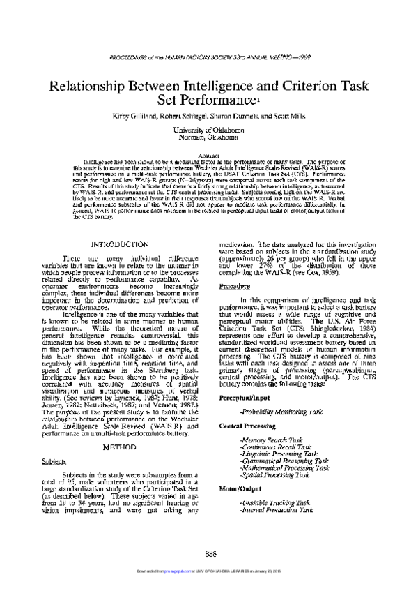 (PDF) Relationship between Intelligence and Criterion Task Set Performance