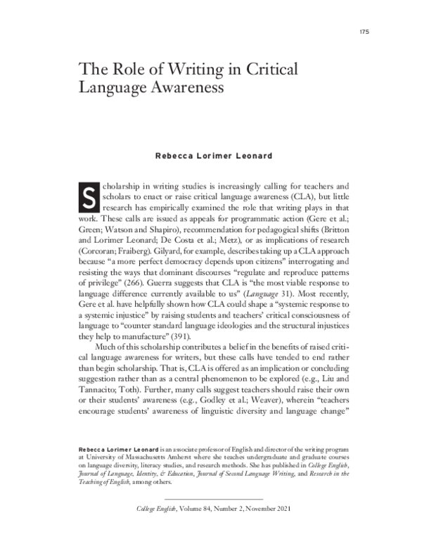 (PDF) The Role of Writing in Critical Language Awareness