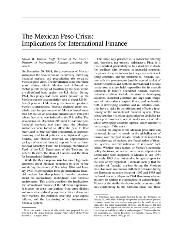 (PDF) The Mexican Peso Crisis: Implications for International Finance