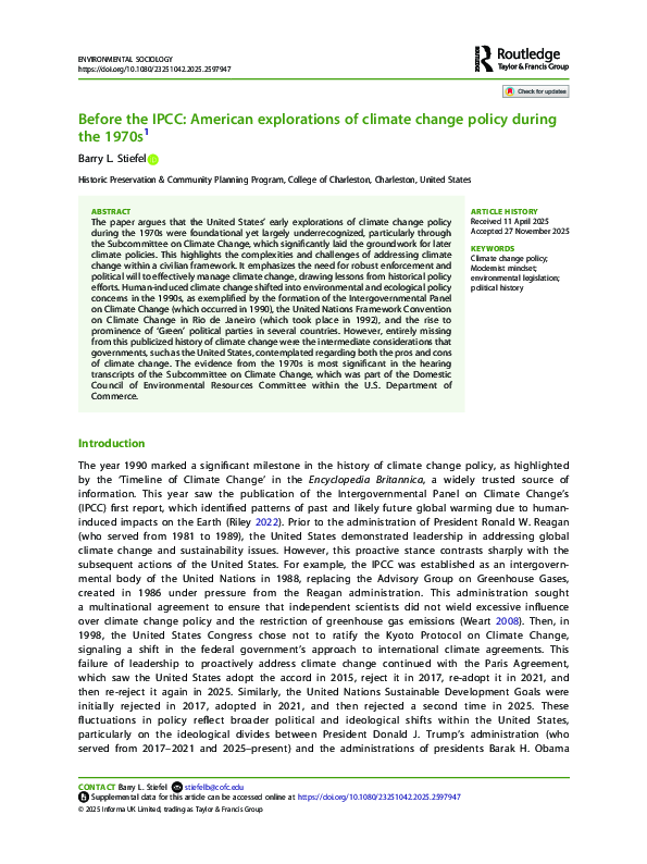 (PDF) Before the IPCC: American explorations of climate change policy ...