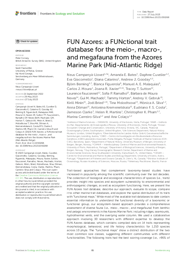 (PDF) FUN Azores: a FUNctional trait database for the meio-, macro ...