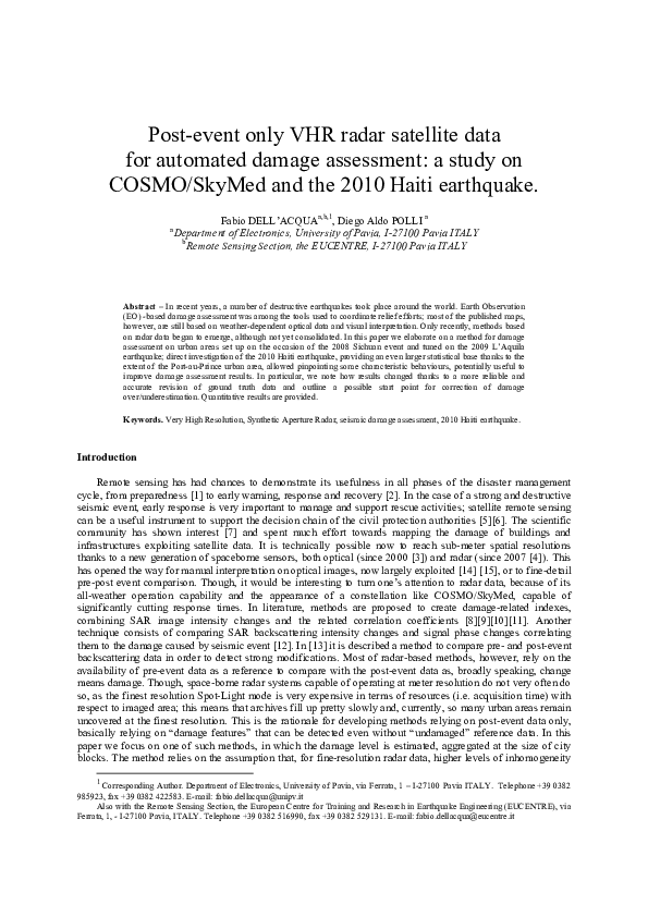 (PDF) Post-event Only VHR Radar Satellite Data for Automated Damage ...