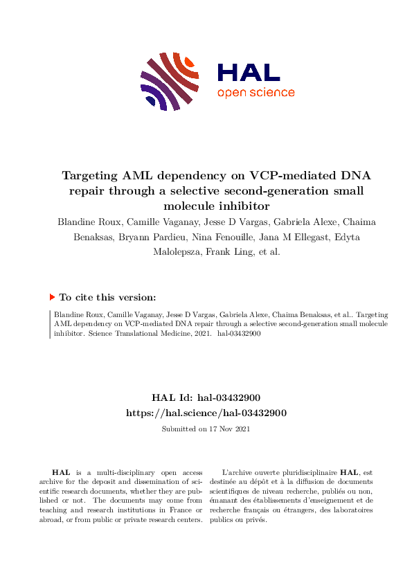 (PDF) Targeting AML dependency on VCP-mediated DNA repair through a ...