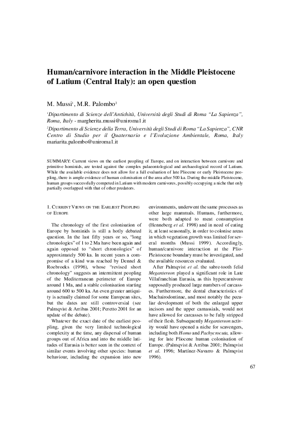 (PDF) Human/carnivore interaction in the Middle Pleistocene of Latium ...
