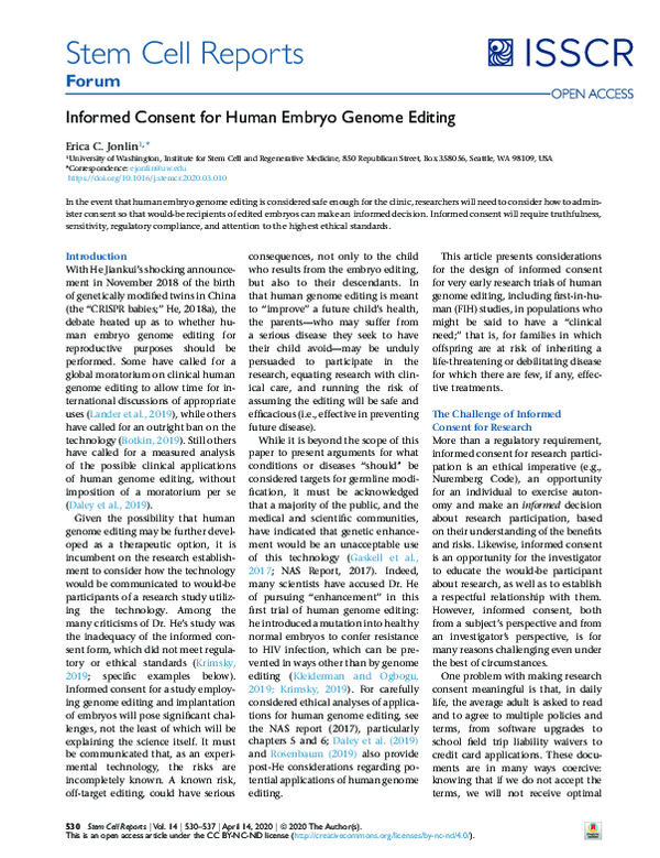 (PDF) Informed Consent for Human Embryo Genome Editing