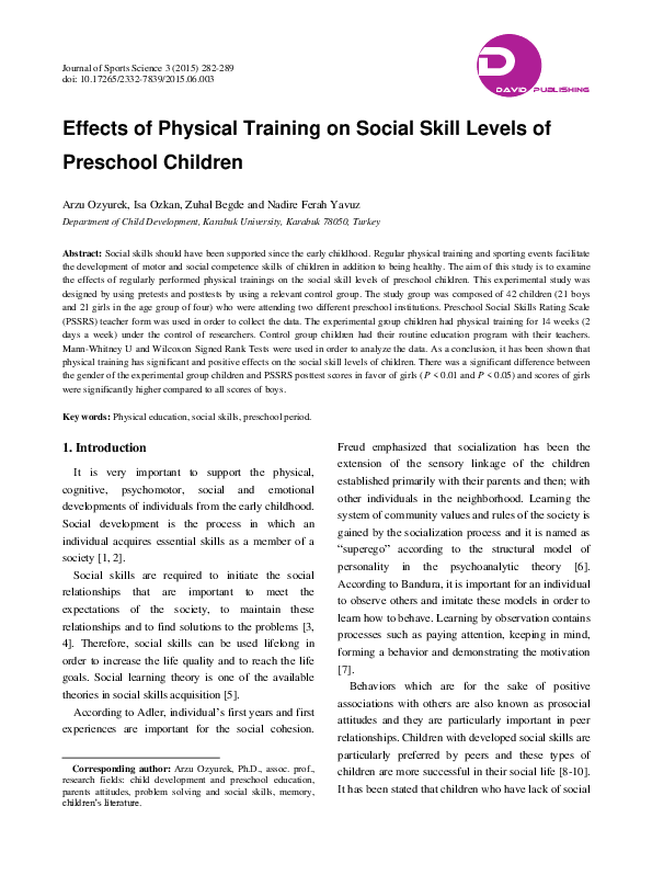 (PDF) Effects of Physical Training on Social Skill Levels of Preschool ...
