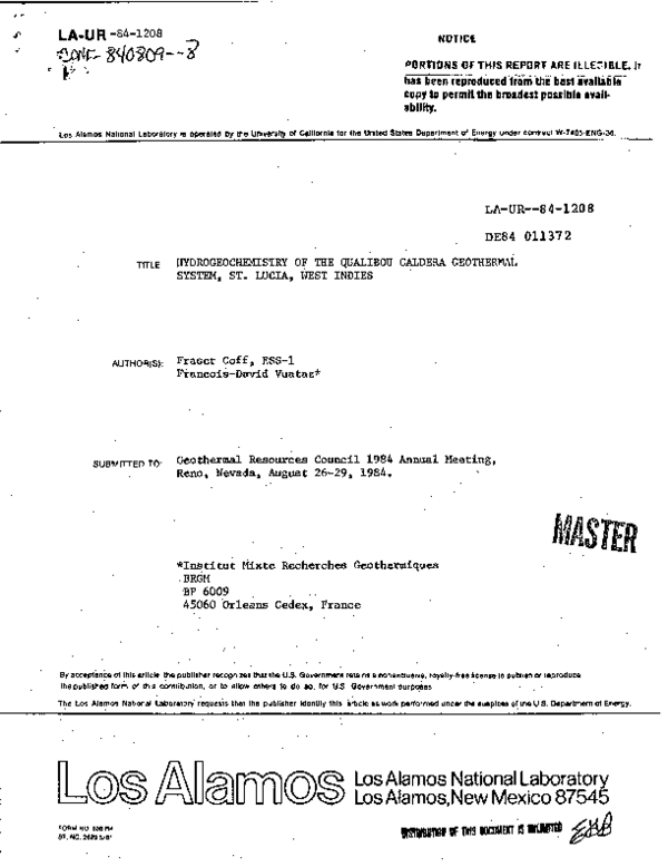 (PDF) Hydrogeochemistry of the Qualibou Caldera Geothermal System, St ...
