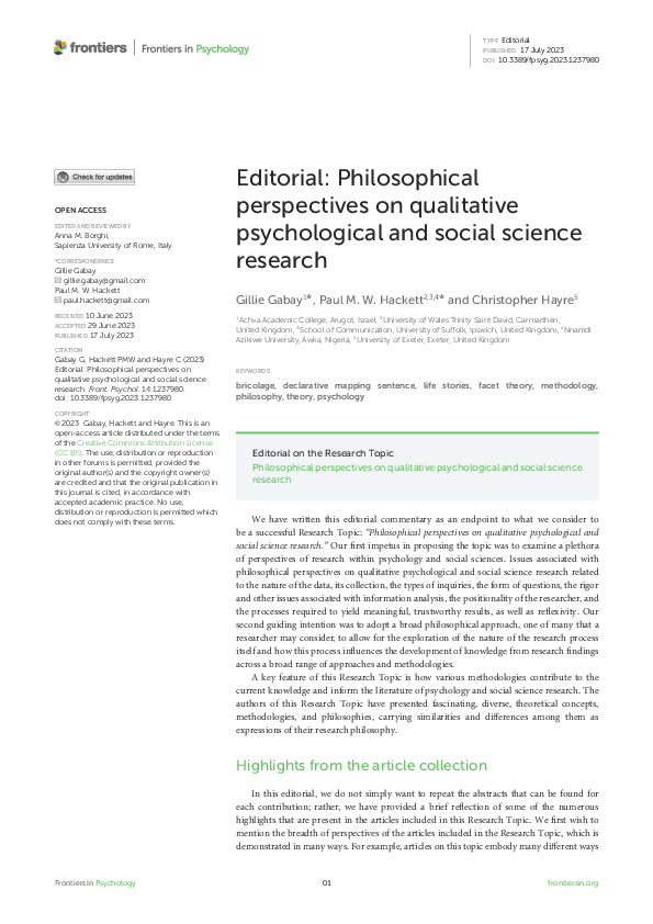 (PDF) Editorial: Philosophical perspectives on qualitative ...